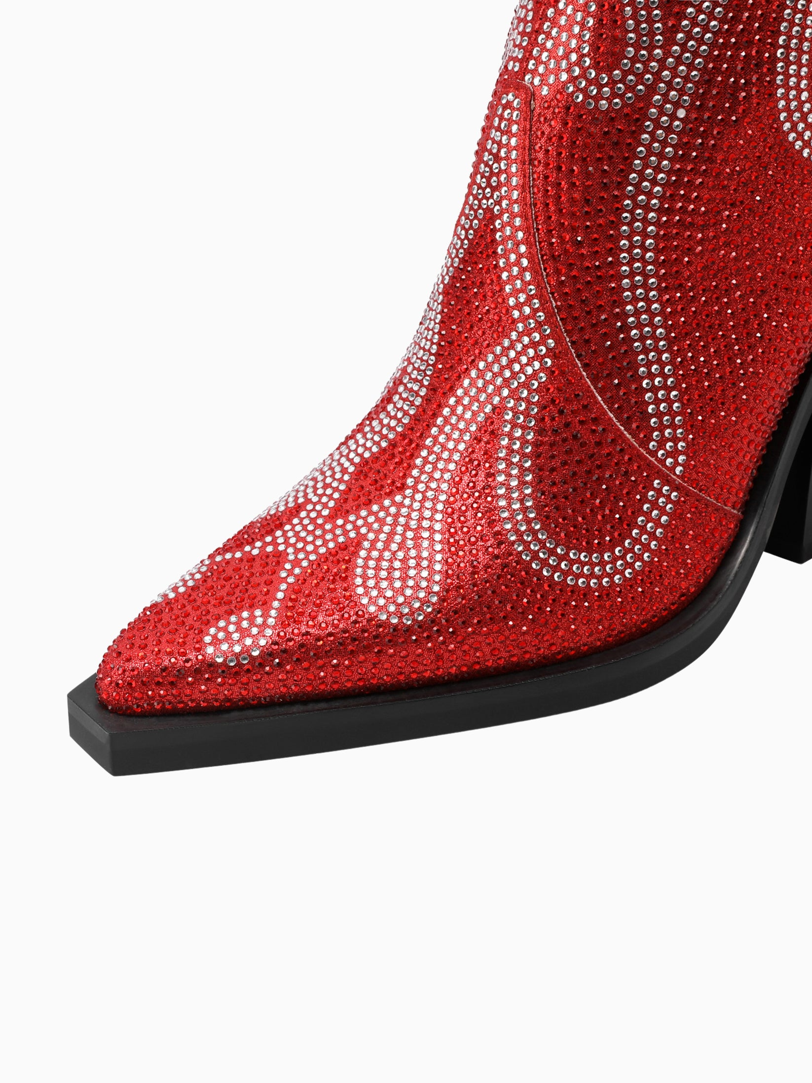 Flame Crystal Rhinestone Knee High Heeled Red Cowgirl Boots – Wild Jolie