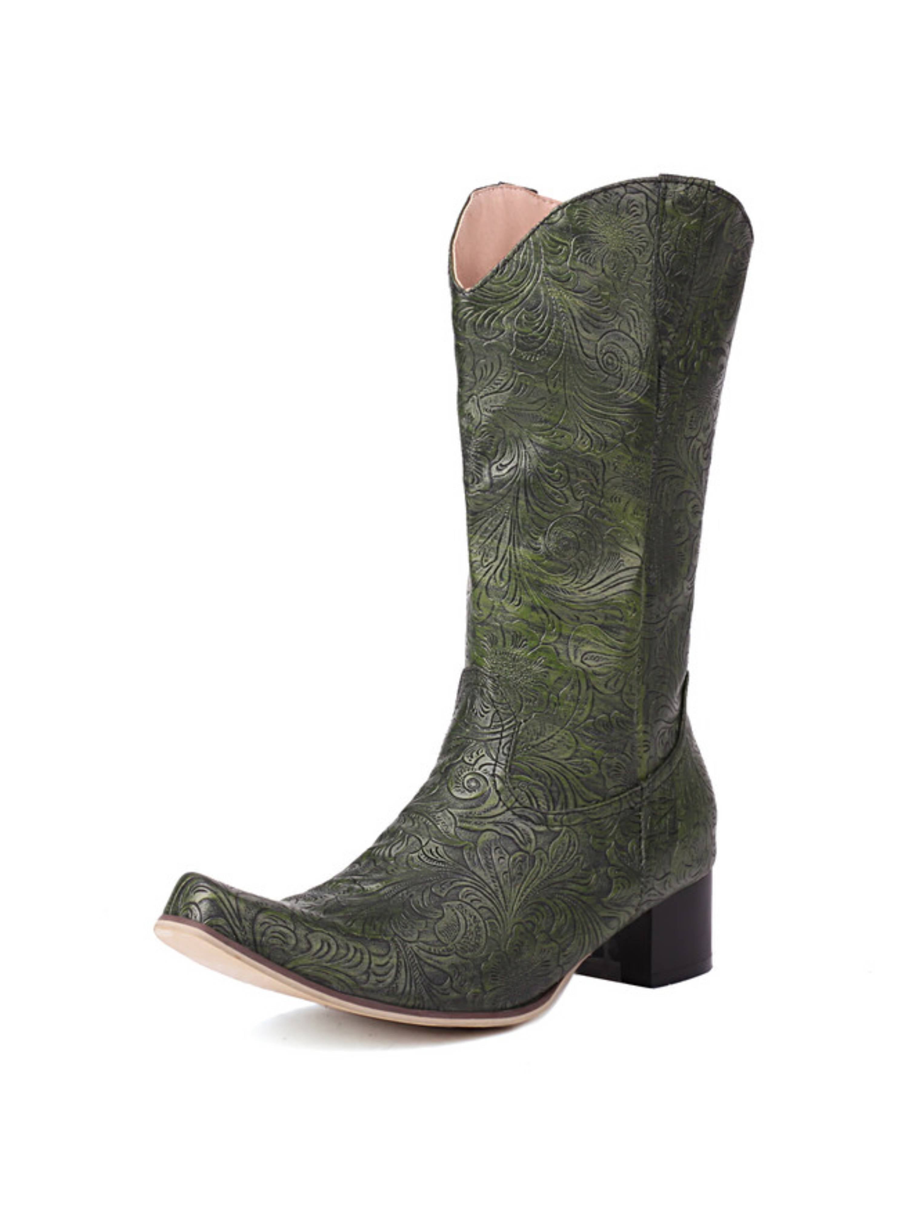 Forest Vine Embossed Copper Green Western Boots Snip Toe – Wild Jolie