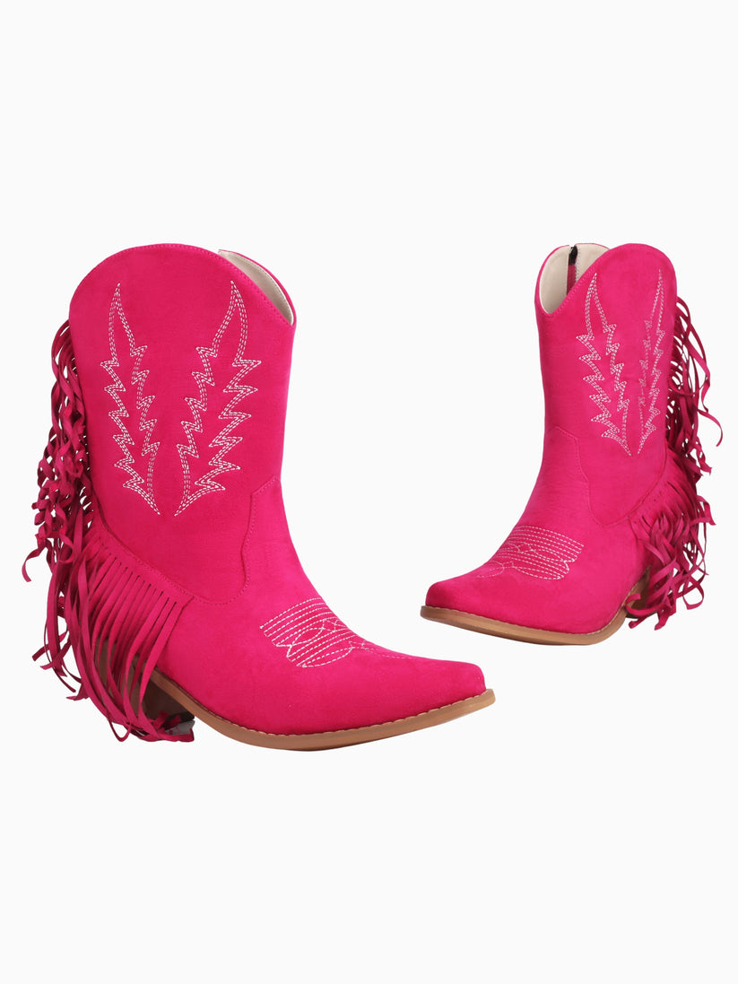 Fringe Embroidered Ranch Hot Pink Cowgirl Booties – Wild Jolie